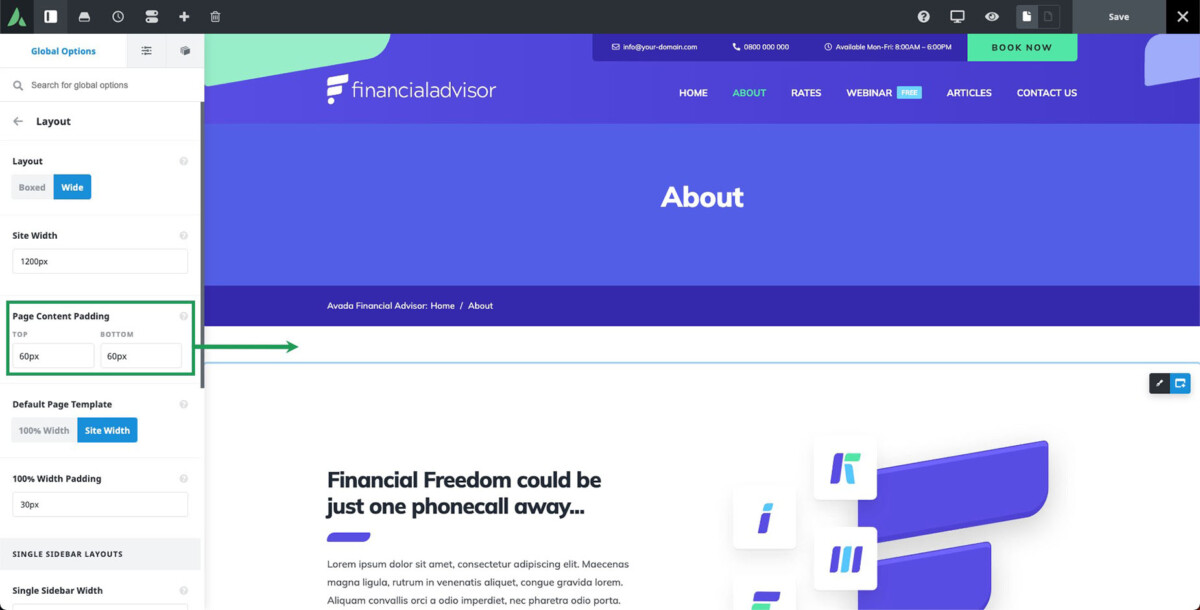 Page Content Padding – Avada Website Builder