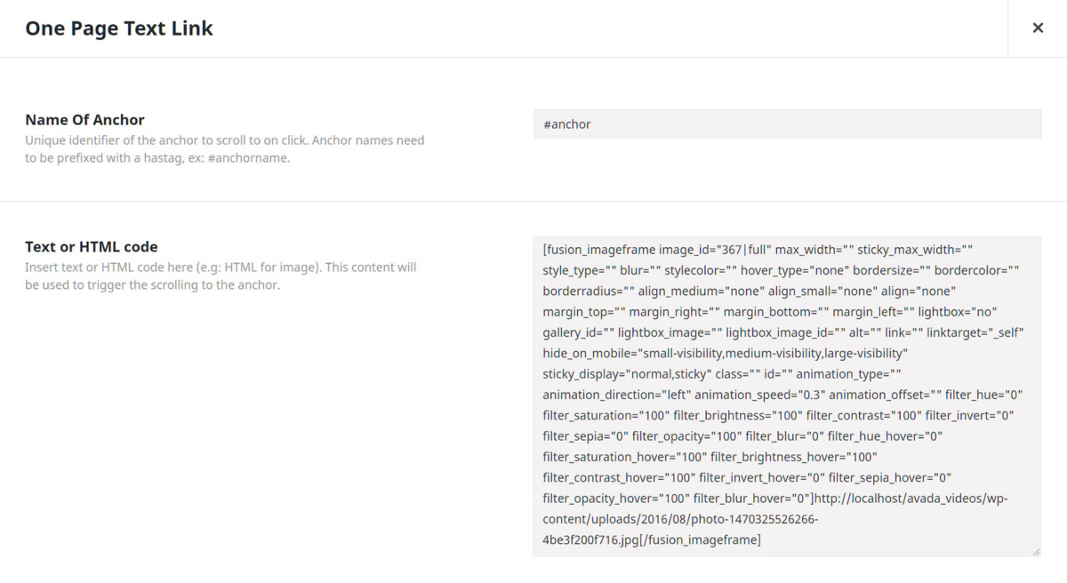 One Page Text Link Element – Avada Website Builder