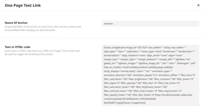 One Page Text Link Element – Avada Website Builder