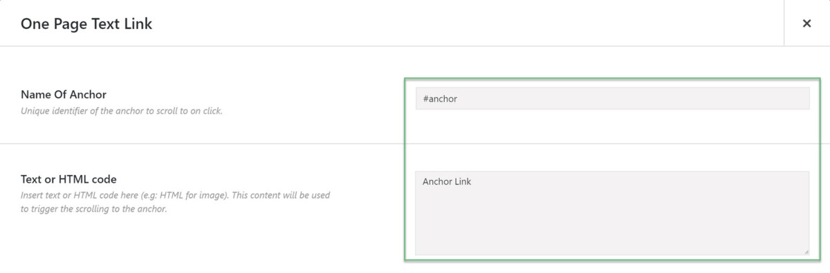 One Page Text Link Element – Avada Website Builder