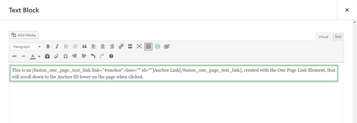 One Page Text Link Element – Avada Website Builder