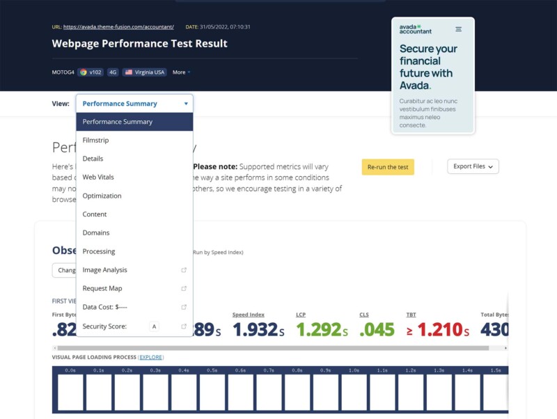 Performance Testing using WebPageTest – Avada Website Builder