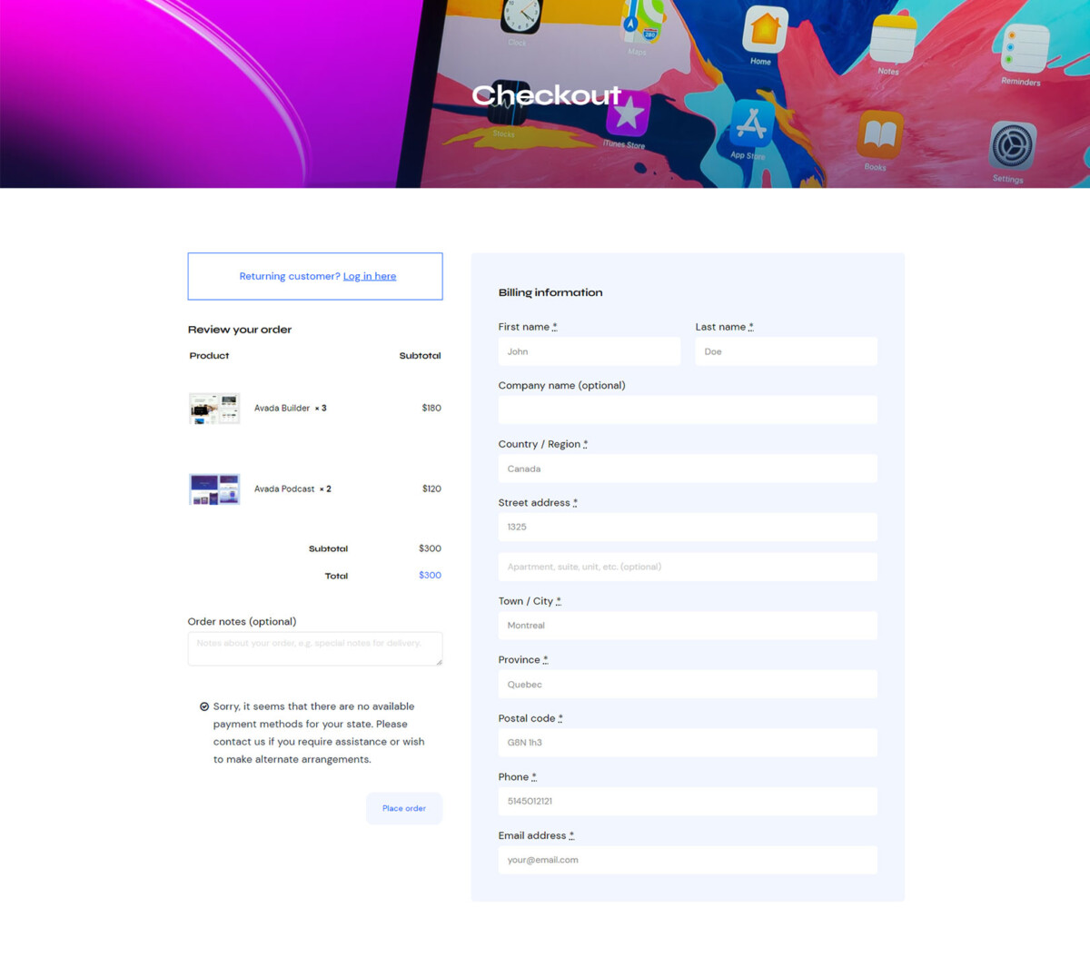 Woo Checkout Billing – Avada Website Builder