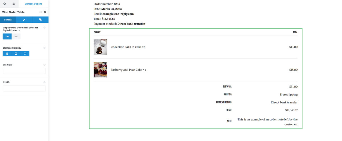 Woo Order Table – Avada Website Builder