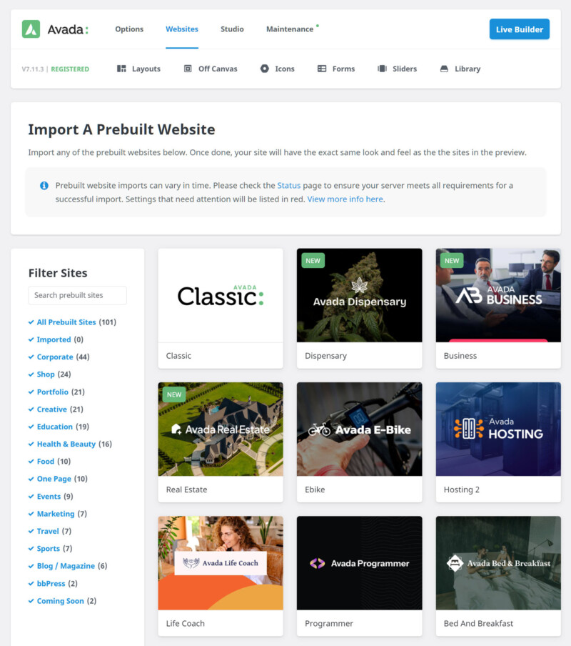 The Avada Dashboard – Avada Website Builder