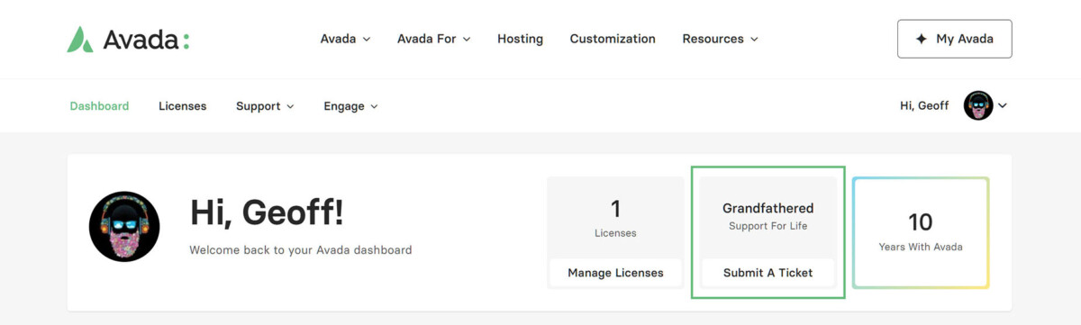 Avada Grandfathered Support